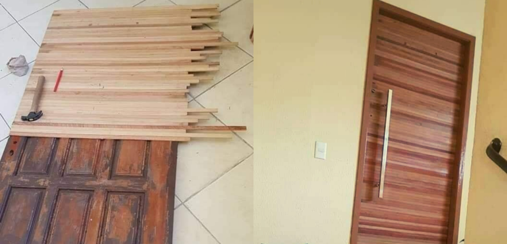 Porta feita com ripas de madeiras surpreende pelo baixo custo ...