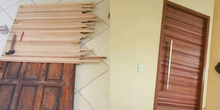 Porta feita com ripas de madeiras surpreende pelo baixo custo ...